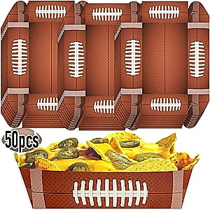 Football Disposable Paper Trays| (50 pcs) Fair Food Boats Concession Snacks| Carnival Nachos, Chips Serving Basket| Football Theme Paper Food Tray| Big Game Snack Tray| Football Party Baskets|BASHOUT