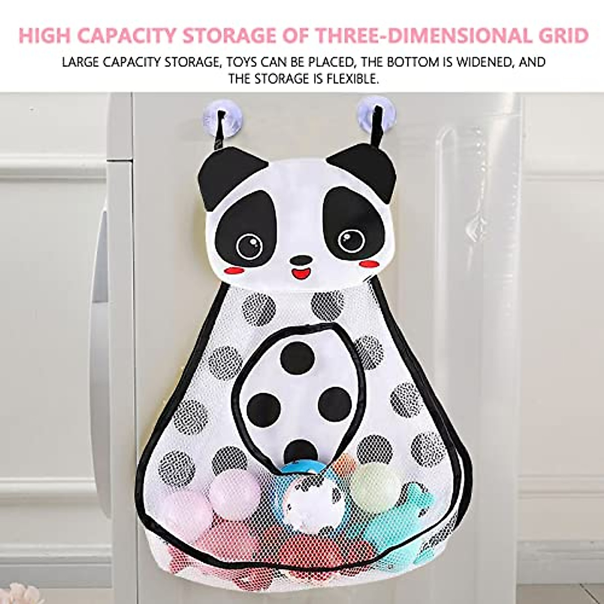 NAPCORE Cartoon Panda Bathing and Water Playing Toy Storage Bag Bathroom with Sucker Durable Net Bag Design Strong Wall Absorbing Duvet Storage
