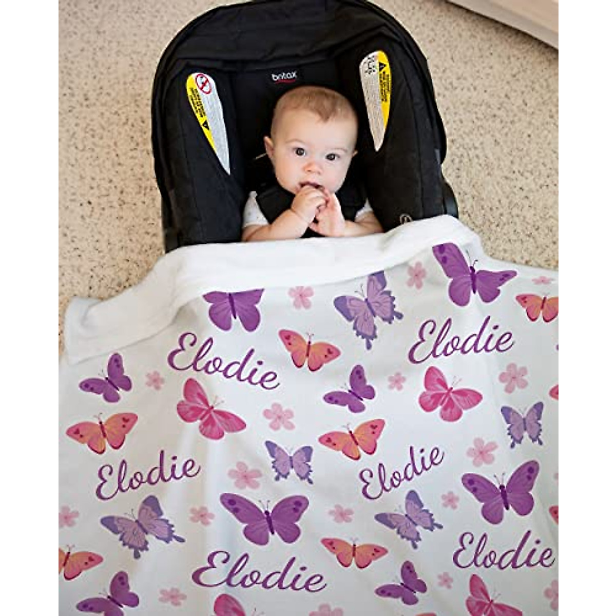 Personalized Baby Blankets for Girls with Name and Purple Butterflies - Customized Blankets for Baby Shower, Birthday, Christmas - Personalized Baby Gifts for Newborn, Infant, Toddler, Kid