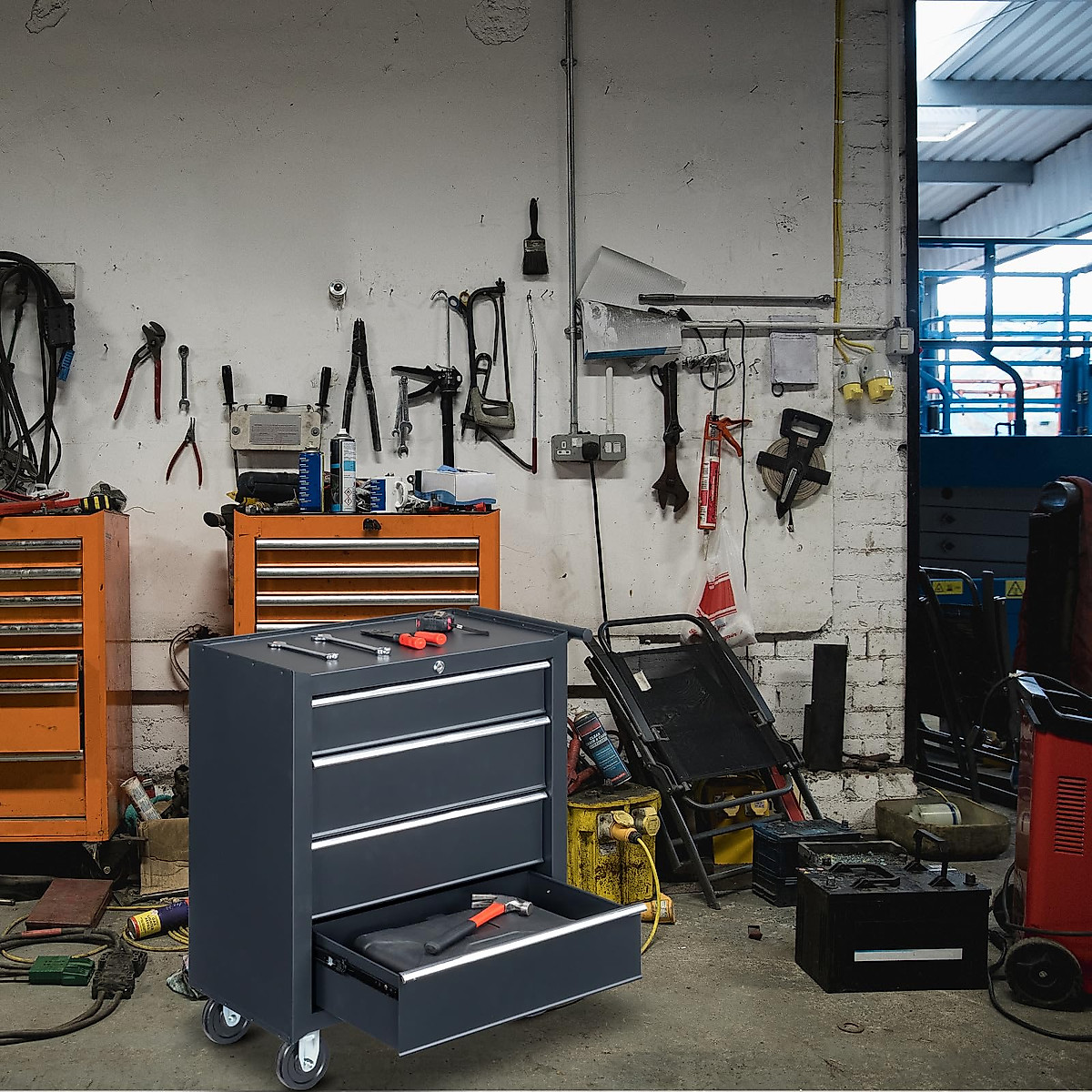 Winado 4-Drawer Tool Chest with Wheels & Lock & Key, Heavy Duty Cart Rolling Tool Box on Wheels, Metal Storage Cabinet, Rolling Tool Cart with Drawers for Garage, Warehouse & Repair Shop