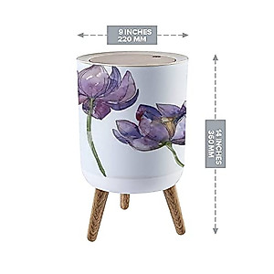 ALIWHDFIAW Press Cover Round Trash Bin Legs Purple Lotus Foral Botanical Flower Wild Spring Leaf Wildflower Push Top Trash Can Lid Dog Proof Garbage Can Wastebasket for Living Room 7L/1.8 Gallon