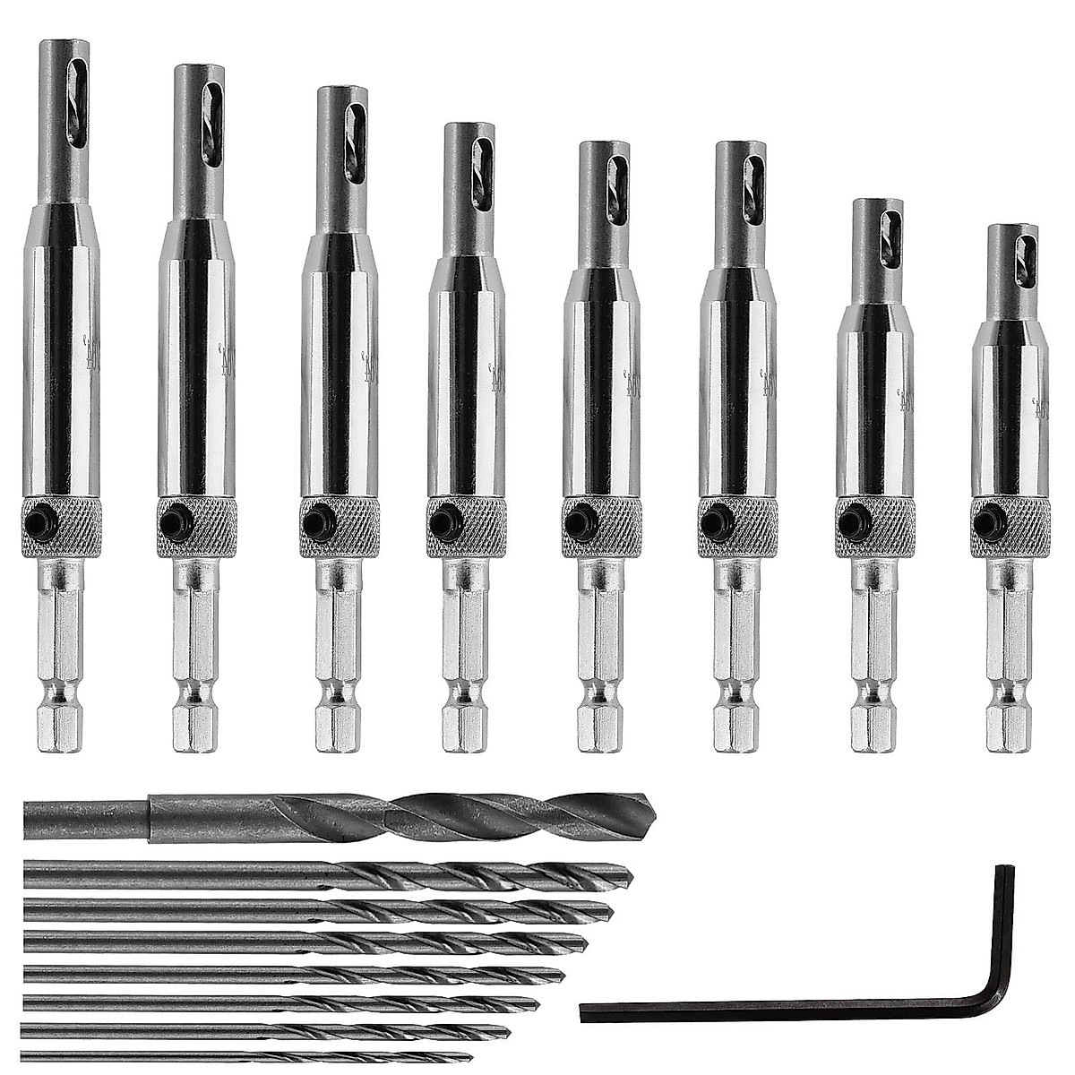 Aracombie 17pcs Self Centering Drill Bit Set for Metal Woodworking, 8 Sizes 1/4 Inch Hex Shank Vix-Bit Self-Centering Bits Hinge Centering Tool with Hex Key & 8 Replacement Drill Bits, 5/64-1/4 Inches