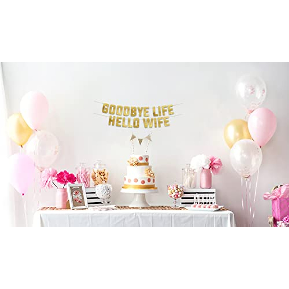 Goodbye Life Hello Wife Gold Glitter Banner - Bachelor Party Decorations, Ideas, Supplies, Gifts, Jokes and Favors