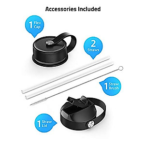 BUZIO Water Bottle with Straw Lid and Flex Cap, 40oz Modern Double Vacuum Stainless Steel Water Flask, Cold for 48 Hrs Hot for 24 Hrs Simple Thermo Canteen Mug, Indigo Black