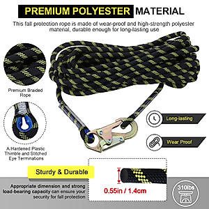Vertical Lifeline Rope Assembly 25 ft with Rope Grab Snap Hooks Shock Absorber CE Standard for Fall Protection Roofing Safety Equipment Tools Rope Kits