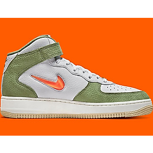 Nike mens Air Force 1 Mid Qs, White/Oil Green/Sail/Total Ora, 10