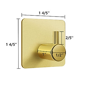 VAEHOLD Gold Adhesive Hooks, Heavy Duty Wall Hooks Waterproof Aluminum Hooks for Hanging Coat, Hat, Towel, Robe, Key, Clothes, Towel Hook Wall Mount for Home, Kitchen, Bathroom, Office (6 Pack