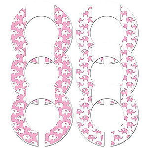 6 Baby Girl Nursery Clothing Closet Size Dividers Pink Elephants Fits 1.5" Rod (Pink)