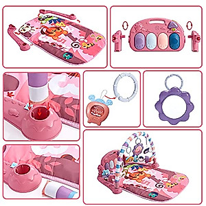 PWTAO Baby Play Mat Baby Musical Activity Gym Mat Kick and Play Piano Gym Early Development Activity Centers with 5 Hanging Toys Boy & Girl Gifts for Newborn Baby 0 to 3 6 9 12 Months