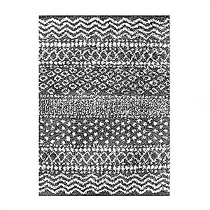 SUPERIOR Indoor Shag Area Rug Perfect for Bedroom, Kitchen, Laundry Room, Entryway, Office, Playroom, Plush Fuzzy Carpet Cover, Contemporary Modern Boho Geometric, 8' x 10', Cream-Black