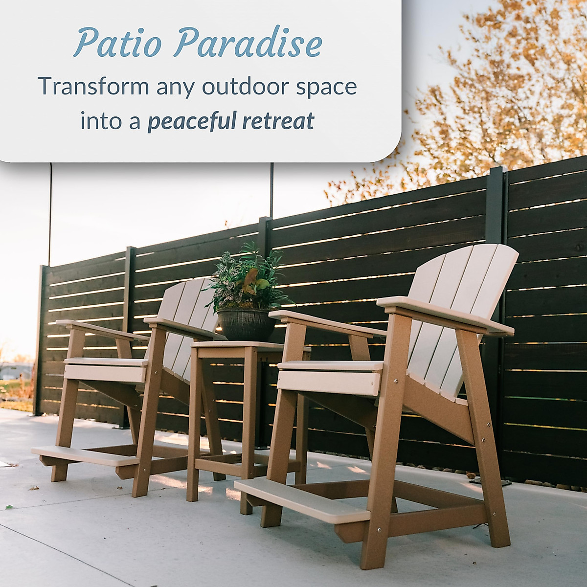 DutchCrafters Recycled Poly Balcony Bistro Set, Table with 2 Adirondack Style Chairs, Counter Height, 3 Piece Patio Furniture Set, Amish Made in USA (Weatherwood & Tudor Brown)