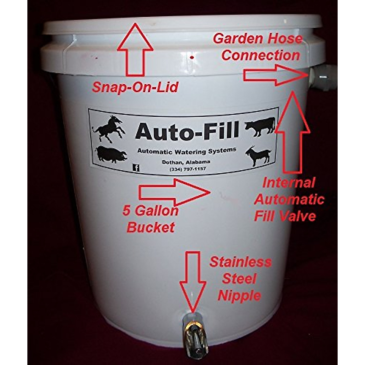 Auto-Fill Automatic Large Animal Nipple Waterer Bucket for Horses, Pigs, Hogs, Goats, Cows and More
