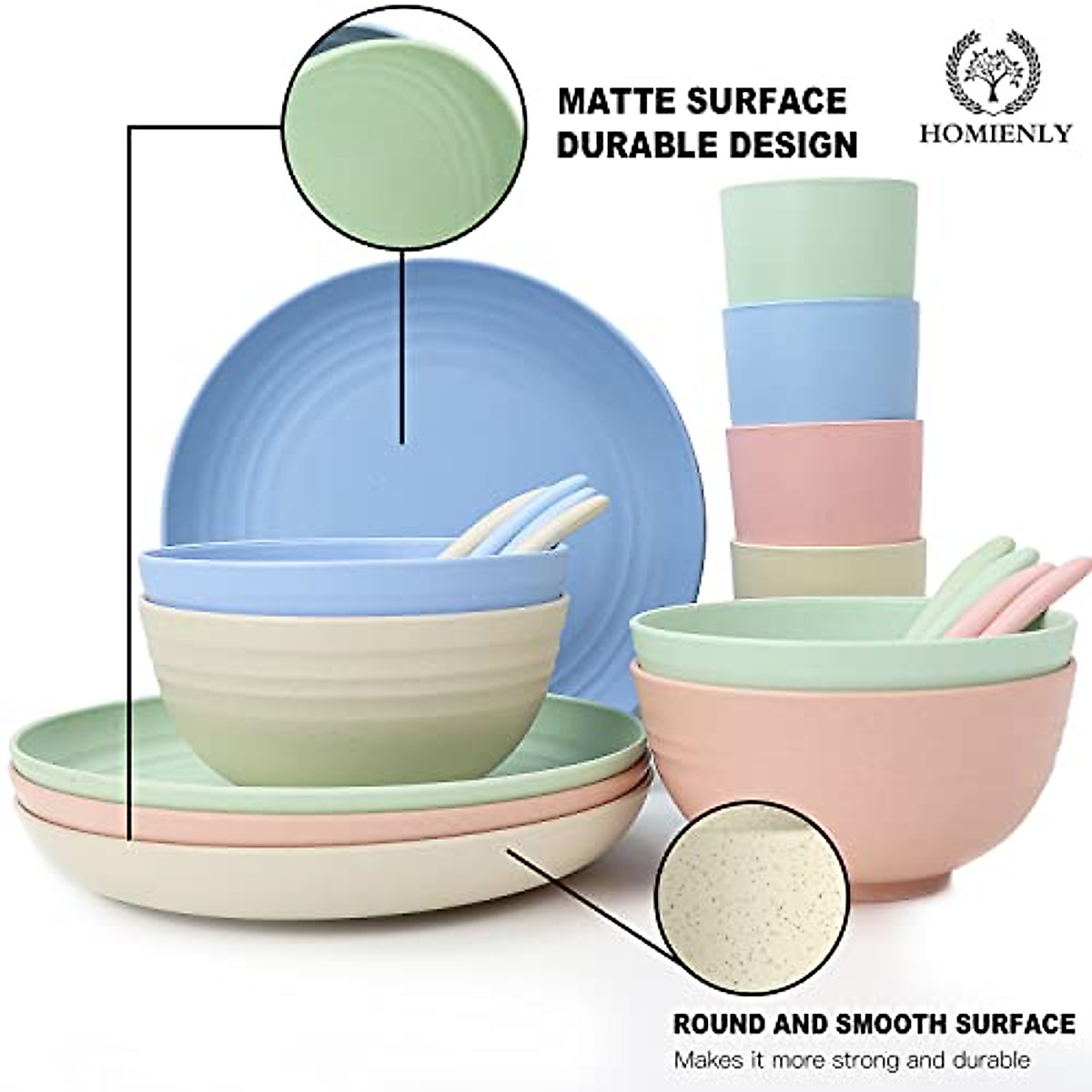 Wheat Straw Dinnerware Sets, 20pcs Dishes Dinnerware Sets Microwave and Dishwasher Safe, Lightweight Unbreakable Dish Set, Reusable Dinner Plates Kids Plates and Bowls Sets