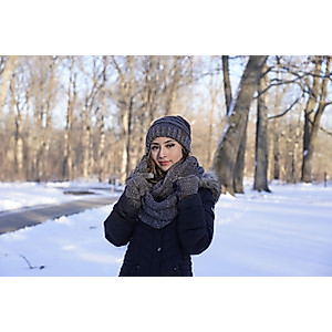 Funky Junque Oversized Beanie, Glove, & Scarf Bundle: Violet