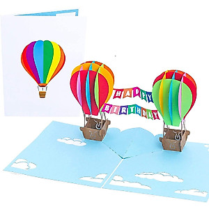 PopLife HAPPY BIRTHDAY Hot Air Balloons 3D Pop Up Birthday Card - Bday Card for Coworker, for Kids Party - Colorful Surprise, Small Gift - Folds Flat for Mailing - for Mom, for Dad, for a Friend