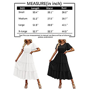 LILLUSORY Womens Modest Graduation Smocked V Neck Flowy Tiered A Line Midi Dresses 2023 Summer Short Flutter Sleeves Empire Waist Derby Long Maxi Dress White
