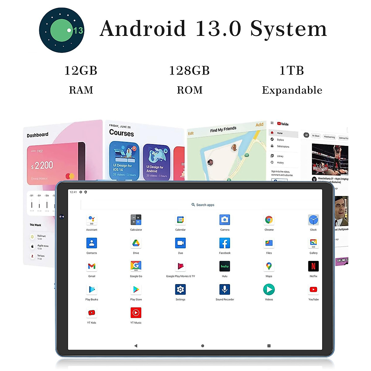 SEBBE Tablet 10 Inch Android 13 Tablet PC 12GB RAM + 128GB ROM TF 1TB Octa-Core 2.0 GHz, Bluetooth 5.0 | 5G WiFi | 6000mAh | 1280 * 800 | 5MP+8MP, Tablet with Keyboard and Mouse Blue