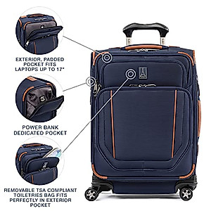 Travelpro Crew Versapack Softside Expandable 8 Spinner Wheel Luggage, USB Port, Men and Women, Patriot Blue, Carry on 21-Inch