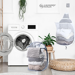 Laundry Ninja Hanging Laundry Hamper Laundry Hamper Separation Baskets, Mesh Laundry Bag, Hanging Hamper – Wall Mount Hamper Suitable for Clothes, Toys, and Good for Hotel Use in 2 pack (White&Gray)
