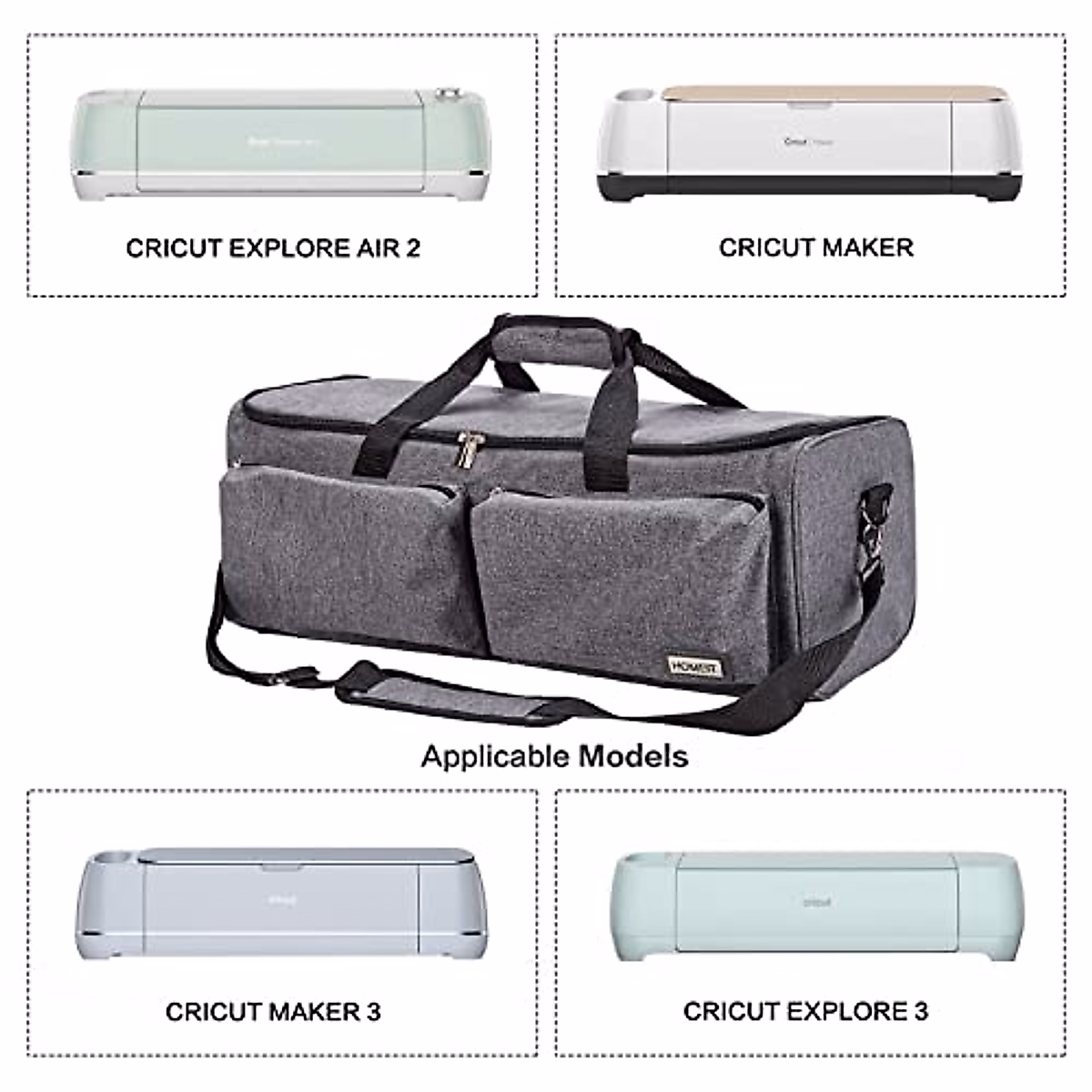 HOMEST Carrying Case Compatible with Cricut Explore Air 2, Cricut Maker, Die Cut Machine Tote, Grey (Patent Design)