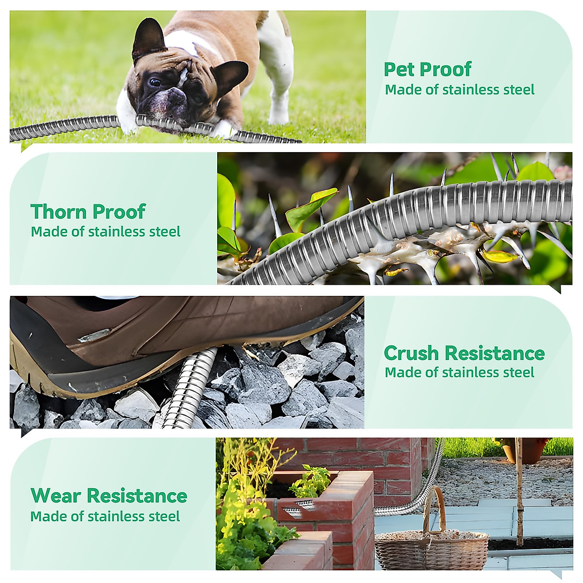 Garden Hose 100 ft - Metal Hose Stainless Steel Water Hose Flexible Heavy Duty Garden Hose Collapsible and No Kink Water Pipe