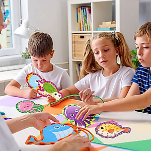 Omlisca Sea Animals Lacing Cards Sewing Cards 12 Pack Shark Whale Ocean Theme Party Decor Double Sided Cardboard Lacing Playing Games for Preschool Home Developing Imagination Education Supplies