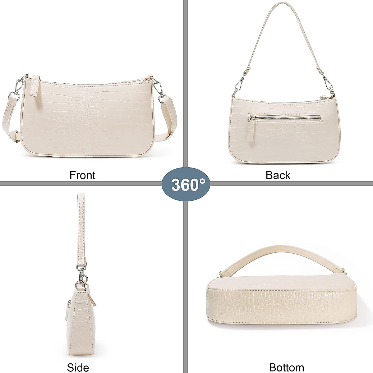 NIUEIMEE ZHOU 90s Shoulder Bag for Women Vegan Leather Crocodile Purse Classic Clutch Handbag