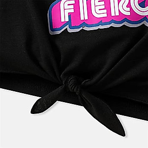 L.O.L. Surprise! Girls 2 Piece Outfits Tie Knot Long Sleeve Tee Top and Heart Pink Bell Bottom Flared Pants Set Black 5-6 Years