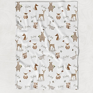 Stork Wares Boho Woodland Animals Unisex Baby Swaddle Blanket, White, 30x40'' (BB342)