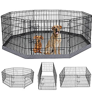 PETIME Foldable Metal Dog Exercise Pen/Pet Puppy Playpen Kennels Yard Fence Indoor/Outdoor 8 Panel 24" W x 24" H with Top Cover/Bottom Pad (with Bottom pad, 8 Panels 24" H)