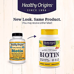 Healthy Origins Ultra-Potency Biotin (B7), 10,000 mcg - Supports Skin, Hair & Nails - High-Grade Vitamin B7 - Non-GMO, Gluten-Free Biotin for Vegans - 60 Veggie Capsules