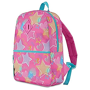 Cudlie 5-Pc Girls Backpack Set w/Lunch Bag, Pencil Case, Carabiner Clip, Keychain - Lightweight Kids Back Pack for School/Travel - Kind Stars/Pink