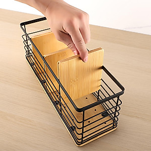 ALOCEO Kitchen Utensil Holder for Countertop - Large Matte Black Utensil Holder with Wooden Base - Multifunctional Farmhouse Cooking Utensil Organizer, Rustic Cooking Utensil with 4 Compartments