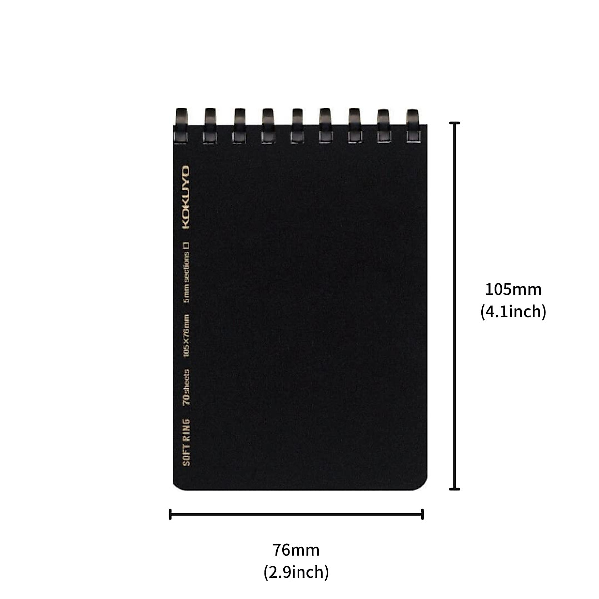 Kokuyo. Softring Memo Business A7, 5mm Grid, 70 Sheets Black (メ-SV477S5-D) - 4 Pack