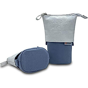 Oritlife Pop-up Pencil Case, Transformer Standing Stationery Pencil Holder PU+Cotton, Telescopic Pencil Pouch Bag Cosmetic Bag With Zipper For School College Office (Blue)