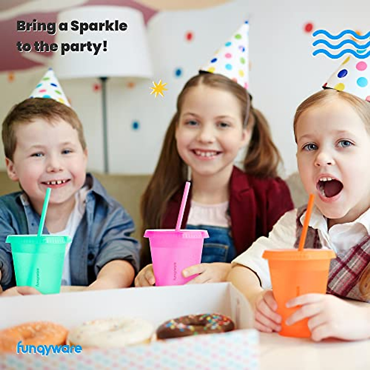 Kids Tumblers with Lids and Straws - 5 Reusable Cups with Lids and Straws, 16oz Glitter Tumbler Cute Cups for Kids in Rainbow Colors, Reusable Plastic Tumblers Cups with Lids and Straws for Smoothie