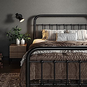 Allewie Full Size Metal Platform Bed Frame with Victorian Style Wrought Iron-Art Headboard/Footboard, No Box Spring Required，Black