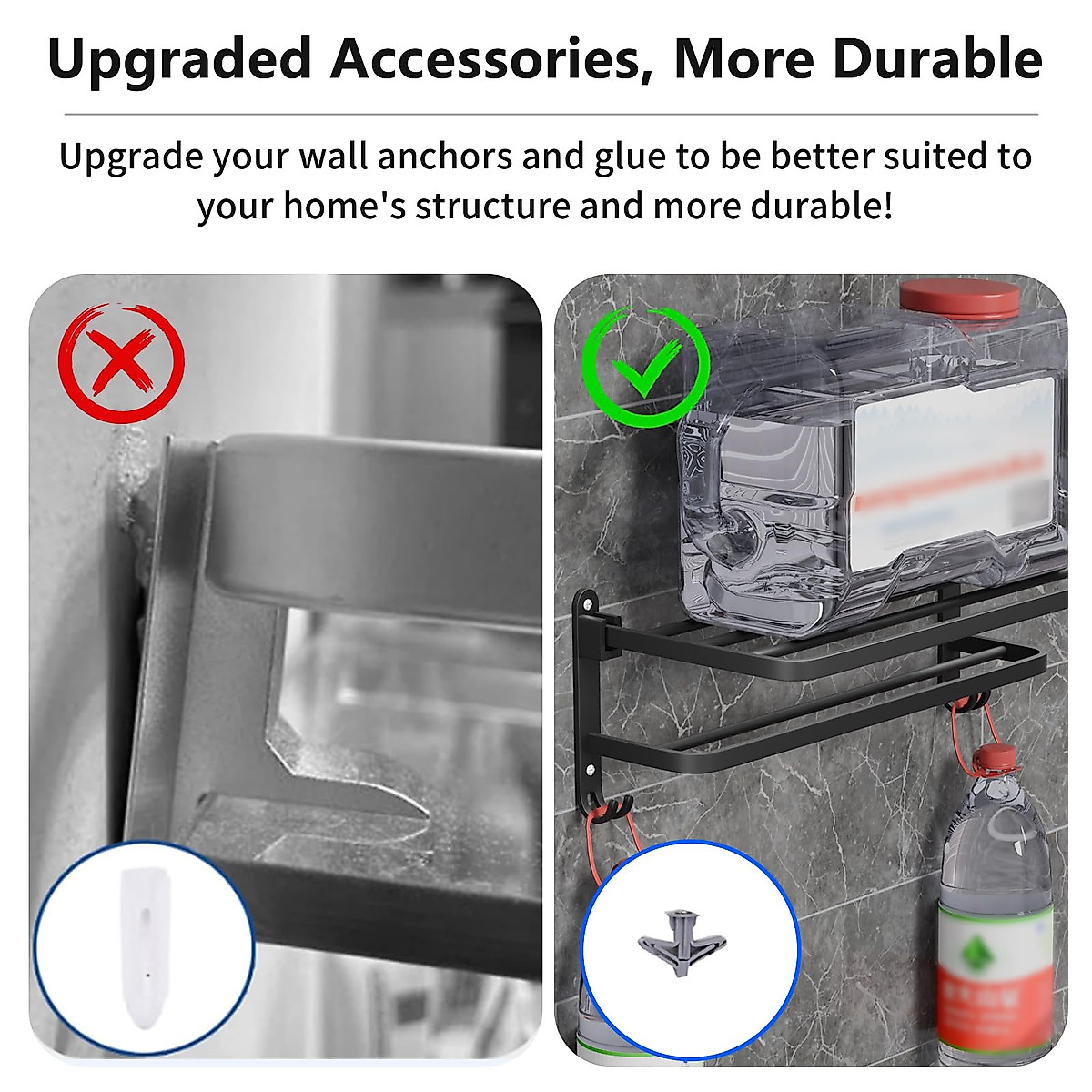 Towel Racks for Bathroom 24 inch, Matte Black Towel Rack Wall Mounted with Double Shelf, Bathroom Towel Shelf with Towel Bar, Rustproof Wall Towel Rack with Hooks, Adhesive Bath Towel Holder