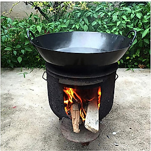 18 inch Cast Iron Wok, Chinese Style Wok, Traditional Hand Hammered Pot, with Cover and 2 Pot Ear, Does not Rust-41cm (41cm)