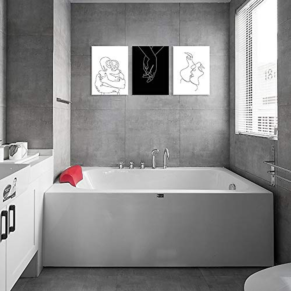 Minimalist Black and White Canvas Wall Art Love Painting for Couples Bedroom Line Drawing Art Poster Prints Framed Artwork Pictures Bathroom Living Room Wall Decor Ready to Hang