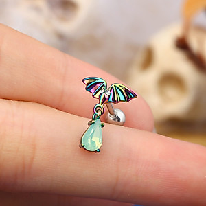 OUFER Dangle Cartilage Stud Earrings 316L Surgical Steel Bat Shaped Tragus Helix Piercing Jewelry Halloween Ear Body Piercing Jewelry