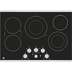 GE PP7030DJBB 30 Inch Electric Cooktop with 5 Radiant, Bridge SyncBurners, 9/6 Inch Power Boil Element, Keep Warm Setting, Red LED Backlit Knobs, ADA Compliant Fits Guarantee