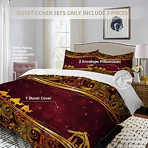 BaoNews Christmas Wise Men Duvet Cover Set Queen Size,3 Pieces Golden Star of Bethlehem Golden Floral Bedding Set Hotel Quality 100% Cotton Comforter Cover Set with 2 Pillowcases(No Filler)