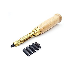 INNETOC Adjustable Japanese Screw Hole Punch, Leather Hole Punch Tool, Paper Hole Punch, Craft Puncher, 6 Tip Sizes Fabric Punch Set