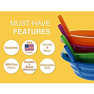 Arrow Home Products Sip-A-Bowl Set, 22oz, 6pk - BPA Free Straw Bowls for Kids To Sip Up Every Drop Without the Mess -Made in the USA, Great for Cereal, Ice Cream, Soup, Milk-Blue, Pink, Green, Orange