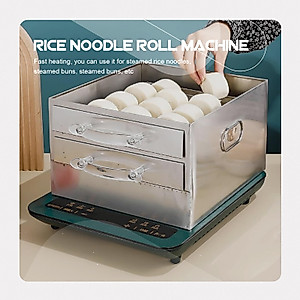 Rice Noodle Roll Steamer Machine - 2 Layers 2 Trays Chinese Cantonese Cheung Fun Changfen Maker for Commercial and Home Use with Extra Stainless Steel Holed Steam Tray and Long Handle