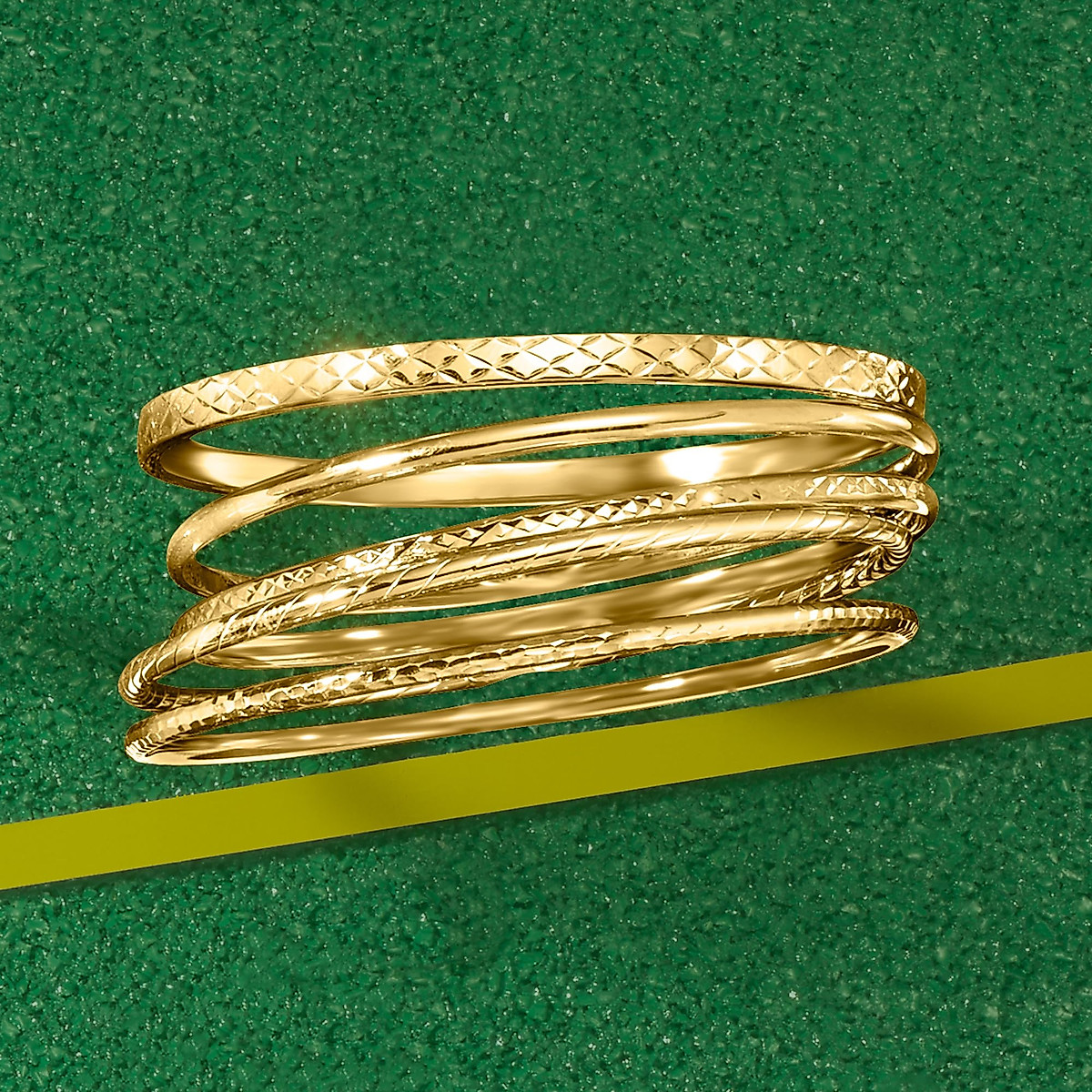 Ross-Simons 18kt Gold Over Sterling Jewelry Set: 5 Textured Bangle Bracelets