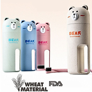 Fantasee Travel Toothbrush Cup 2 Toothbrush Included Portable Business Trips Wash Cup Holder Travel Toothpaste Holder Organizer Eco-Friendly Material Wheat Straw Fiber Blue Color