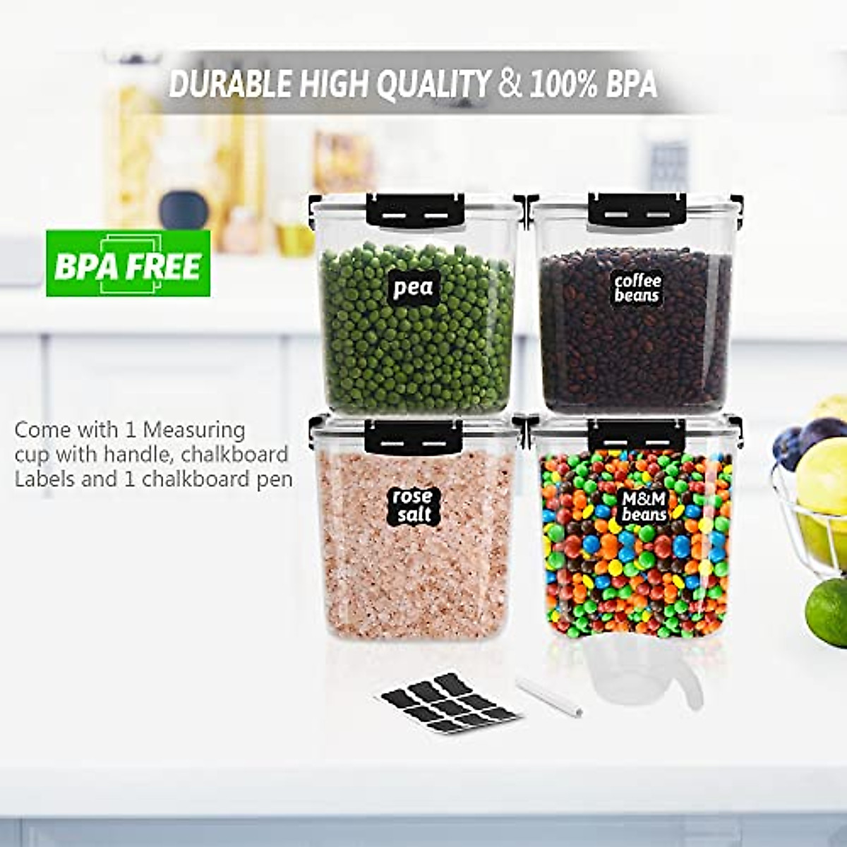 Airtight Food Storage Containers with Lids, CASA LINGO 4.4L Large Pantry Organization and Storage for Bulk Food Dry Food Cereal, Set of 4 Plastic Food Storage Containers