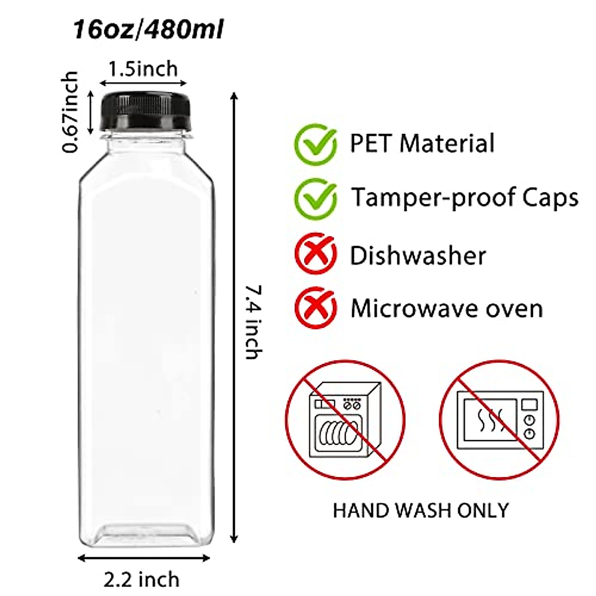 Moretoes 31pcs 16oz Empty Plastic Juice Bottles with Caps, Bulk Clear Beverage Containers for Juicing Drinking Milkshake Tea and Other Beverages